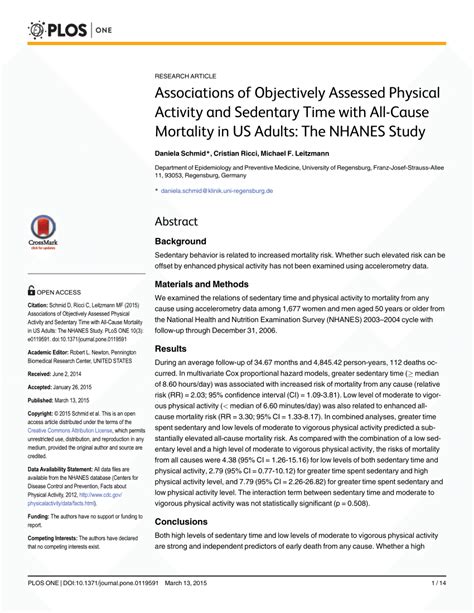 Pdf Associations Of Objectively Assessed Physical Activity And Sedentary Time With All Cause