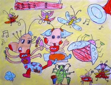 少儿书画作品 《昆虫音乐会》儿童书画作品《昆虫音乐会》欣赏中国少儿美术网