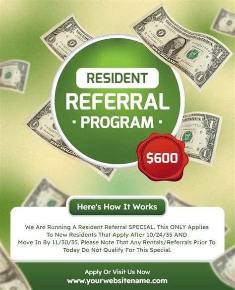 Green Money Themed Resident Referral Program Flyer Template