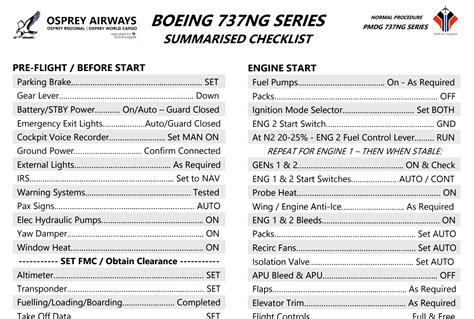 Pmdg 737ng Summarised Normal Checklist For Microsoft Flight Simulator