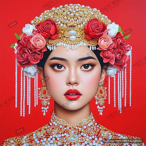 Ai创作图手绘新娘中式新娘 彩妆人物欣赏 新娘妆服饰 彩妆人物图 古典女孩化妆 中式新娘头饰 东方女性美女人物 中式婚礼头饰 中式花旦 中式美女头像 非物质文化化妆妆容 化妆照服饰 珍珠凤冠