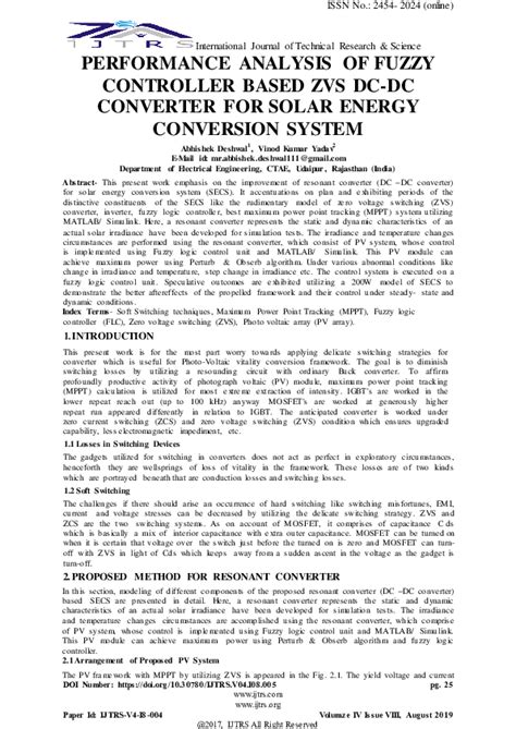 Pdf Performance Analysis Of Fuzzy Controller Based Zvs Dc Dc Converter For Solar Energy