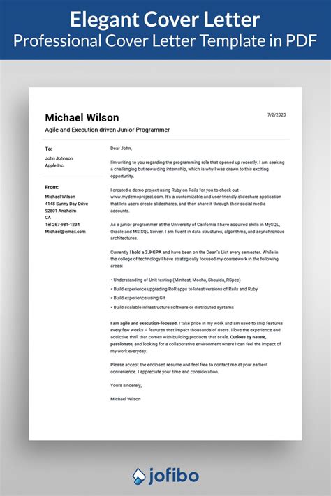 Elegant Cover Letter Template Cover Letter Template Professional