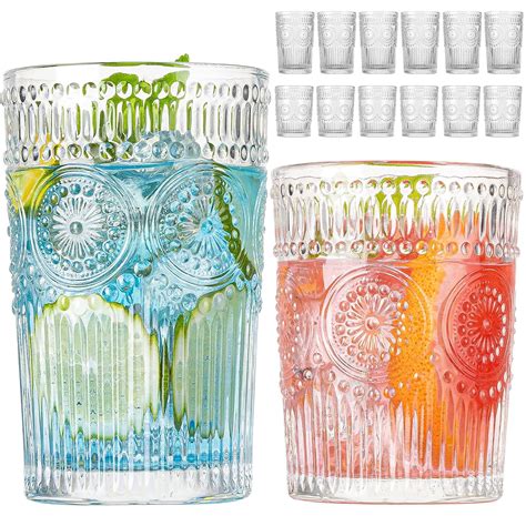 Buy Wookgreat Vintage Drinking Glasses Set Of Textured Clear Striped Glass Cups Highball