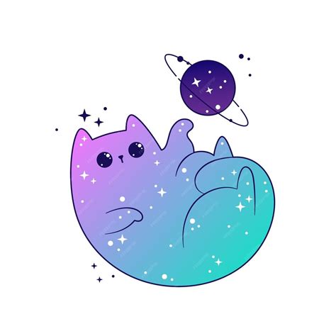 Premium Vector Space Cute Cat Play With Palnet Celestial With Stars