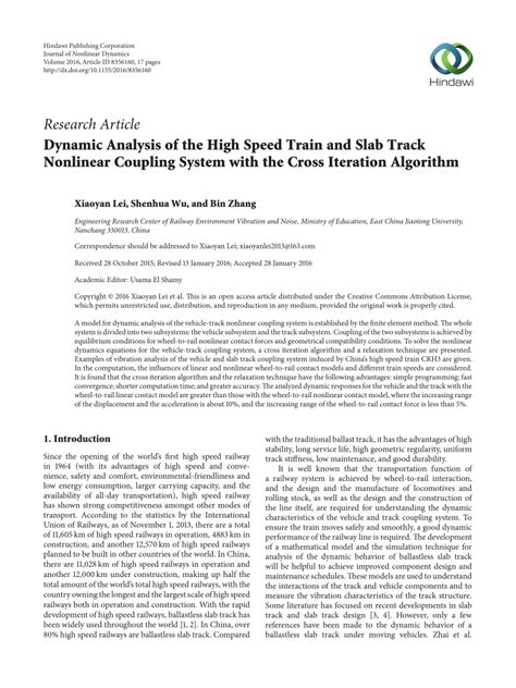 Pdf Dynamic Analysis Of The High Speed Train And Slab Track Nonlinear Coupling System With The