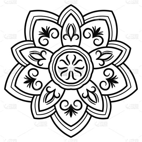 几何形状 绘画插图 圆形 乱画 轮廓 矢量 曼荼罗 黑色 洋葱花 花素材 花瓣网