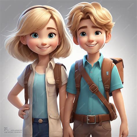 Un Garçon Et Une Fille Dessin Animé De Style Pixar Vue 3d Ai Photo