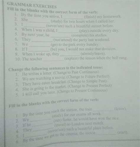 GRAMMAR EXERCISESFill In The Blanks With The StudyX