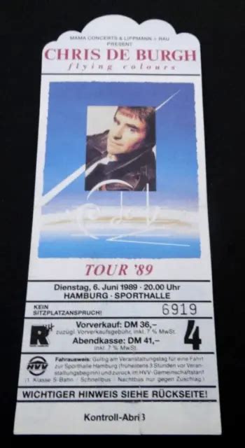 Vecchio Biglietto Dingresso Chris De Burgh Flying Colours Tour 1989
