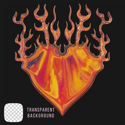 Premium Psd Dispersion Glass Tribal Tattoo Fire Heart Shape 3d