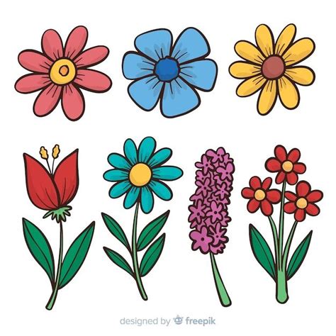 Coleção De Flores De Primavera De Desenhos Animados Vetor Grátis