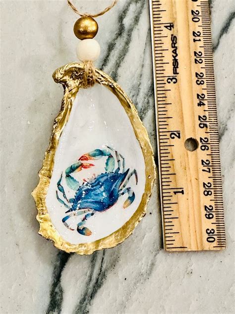 Crab Oyster Shell Ornament Decoupage Shell Blue Crab Ornament Coastal Christmas Hostess T