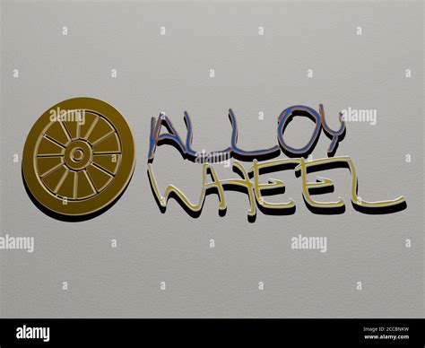 D Graphical Image Of Alloy Wheel Vertically Along With Text Built By