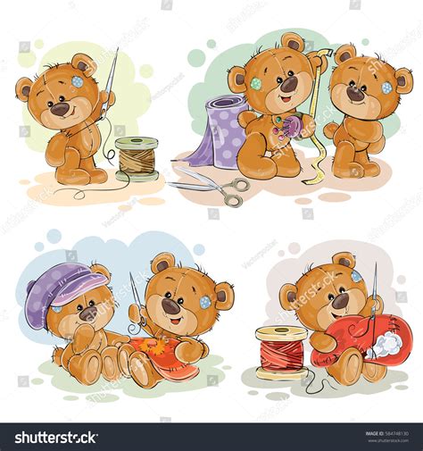Set Vector Clip Art Illustrations Teddy Stock Vector Royalty Free