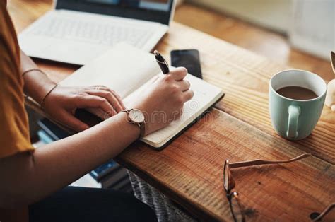 Hands Notebook And Writing With Notes For Project Blog Or Article In