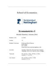 Module Outline Pdf School Of Economics Econometrics I Module Handout Autumn Module