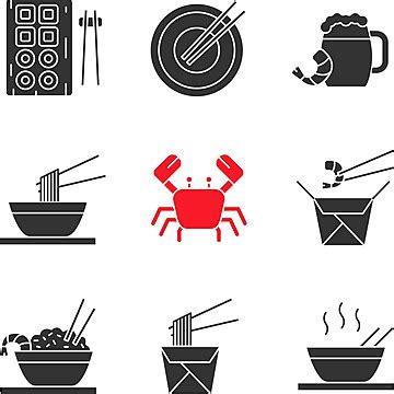 Chinese Food Glyph Icons Set Negative Space Dish Ramen Vector Negative Space Dish Ramen Png