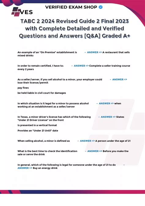 TABC Final Revised Guide With Complete Detailed And Verified Questions And Answers Q A