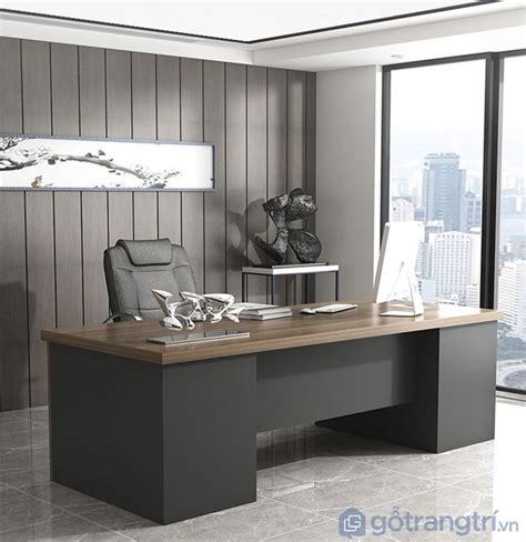 An Office Desk In Front Of A Large Window With Cityscape On The Wall