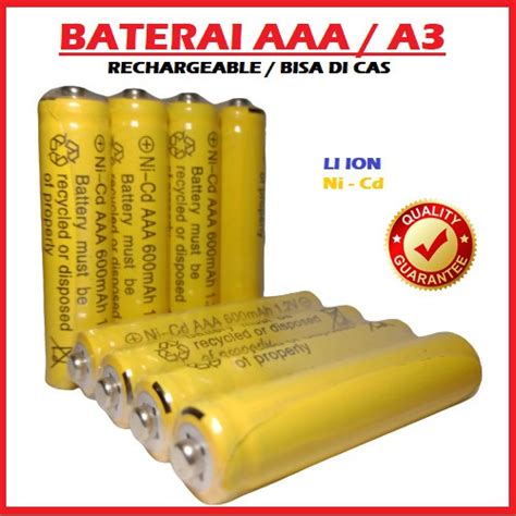Jual Baterai AAA Rechargeable Isi Ulang Cas Ni Cd 600Mah Battery A3