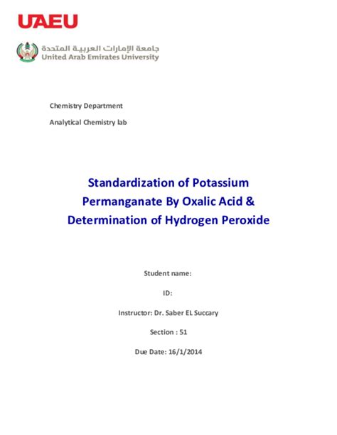 Doc Standardization Of Potassium Permanganate By Oxalic Acid