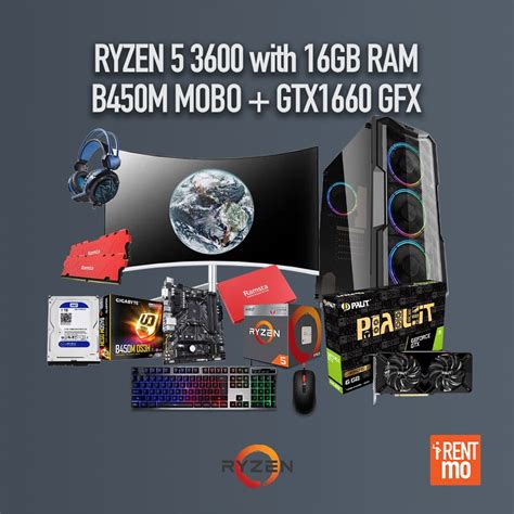 Ryzen 5 3600 with B450M Mobo, 16GB RAM, GTX 1660, 24" IPS LED Monitor ...