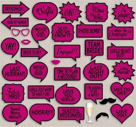 35 Pink Bridal Shower Printable Photo Props Bridal Photobooth Props