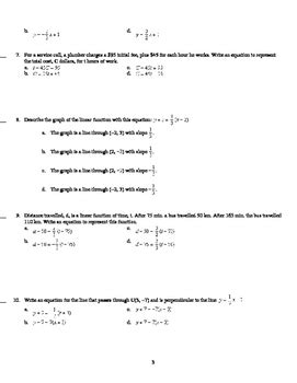 Math Linear Functions Test With SOLUTIONS TpT