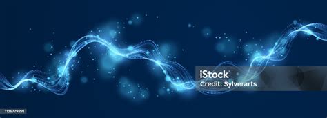 어두운 추상적인 벡터 배경 부드러운 매력적인 모양 빛나는 도트 유체 배열에 흐르는 입자의 물결 라인 3d 도트 혼합 메쉬 미래 기술 편안한 배경 화면 파란색에 대한 스톡