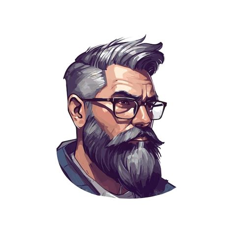 Vieil Homme Avec Long Swag Barbe Et Moustache Barbe Homme Logo Vector