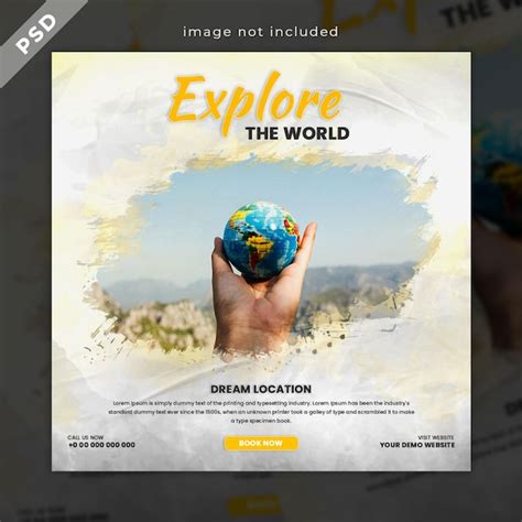 여행 휴가 세계 Instagram 게시물 또는 소셜 미디어 게시물 템플릿 탐색 프리미엄 Psd 파일