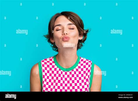 Photo Of Pretty Lovely Cute Girl Closed Eyes Sending You Sweet Air Kiss