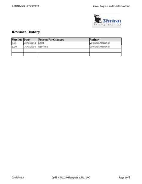 Server Request And Installation Form Xlsx