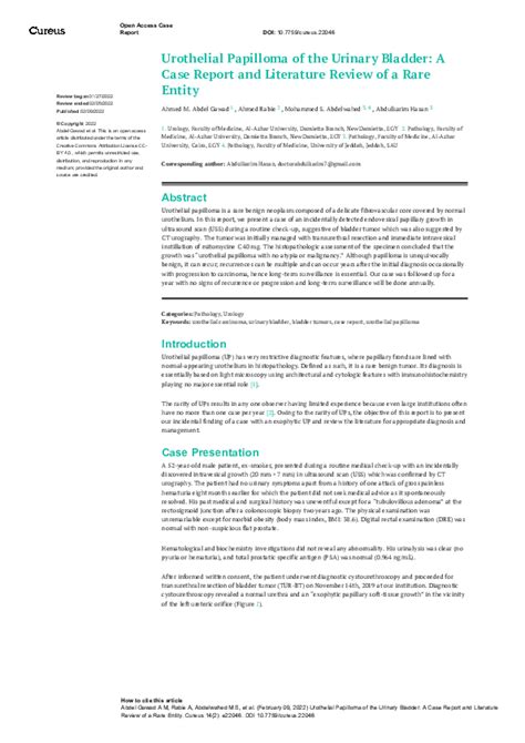 Pdf Urothelial Papilloma Of The Urinary Bladder A Case Report And