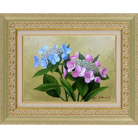 【楽天市場】手描き 油絵 額入り油彩画 紫陽花 F4サイズ ガクアジサイ あじさい 手描き アジサイ 肉筆画 額 額入り絵画 アート フレーム 花 花の絵 安田英明 幅493mm×高さ