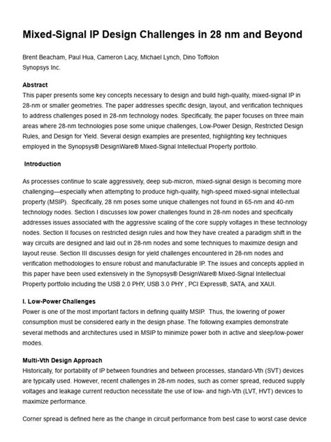 Mixed Signal Ip Design Challenges In 28 Nm And Beyond Pdf Mosfet Field Effect Transistor