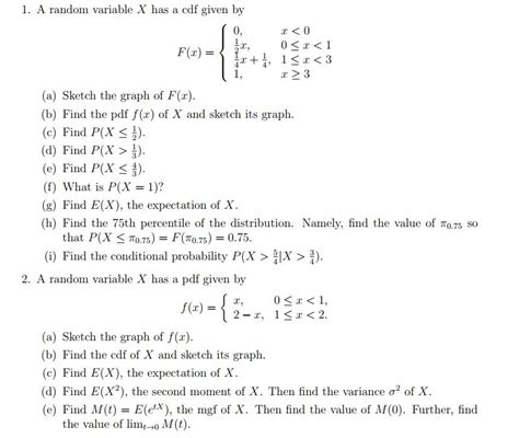Solved 1 A Random Variable X Has A Cdf Given By 0 T