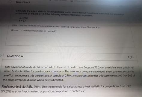 Solved Question Calculate The Z Test Statistic For A Chegg Com