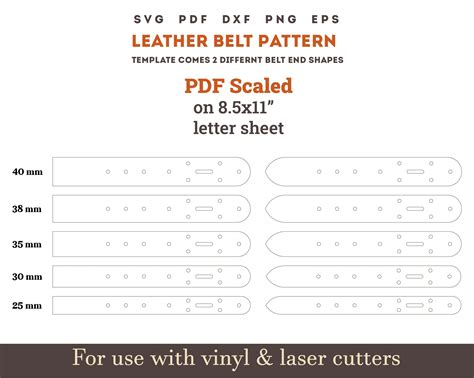 Leather Belt Pdf Pattern Svg 5 Different Size Belt End Template Svg