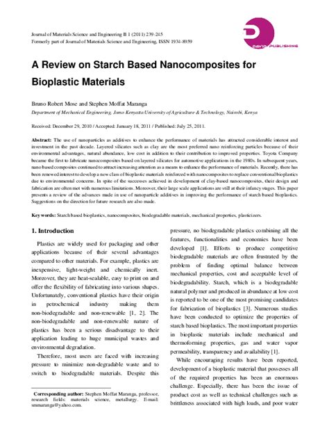 Pdf A Review On Starch Based Nanocomposites For Bioplastic Materials