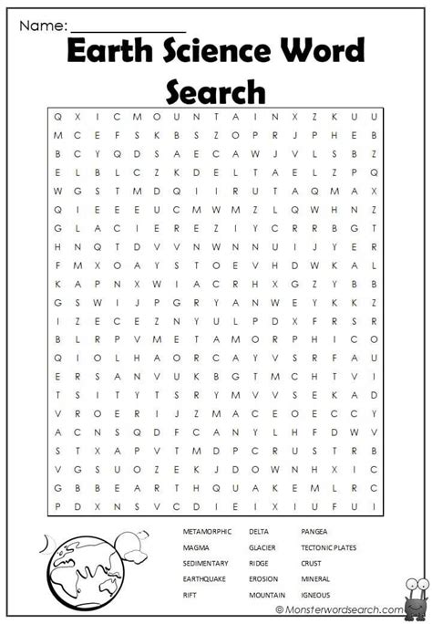 Earth Science Word Search Monster Word Search Science Word Search