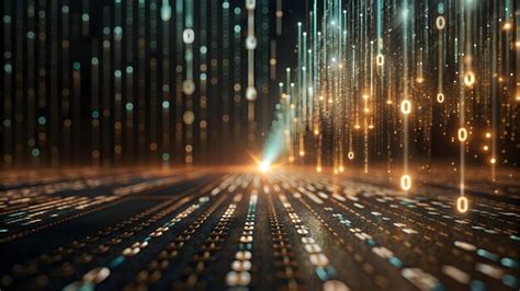 Abstract Glowing Binary Code Stream On Dark Digital Background Data
