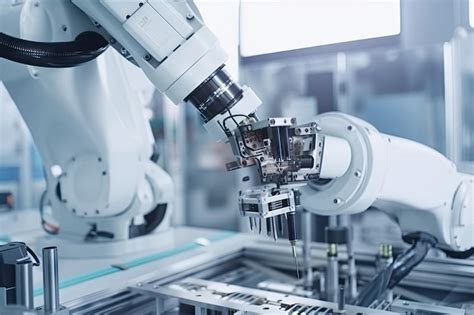 Premium Ai Image Robot Arm Assembling Pc Motherboard In Hightech Factory