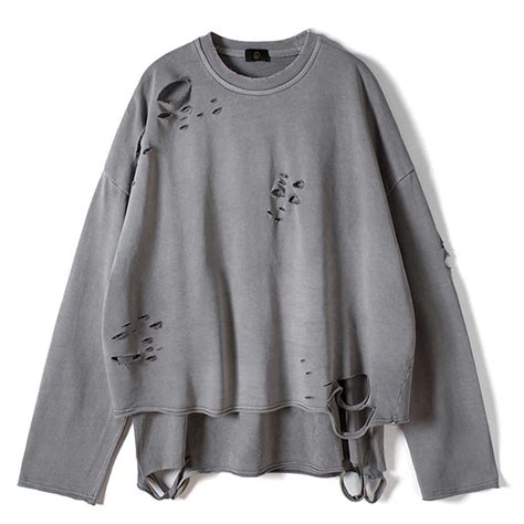 Elknlmu Vintage Streetwear Ripped Sweatshirt Men Fashion Autumn Solid