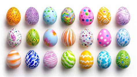 colorful easter eggs with vibrant patterns on white background in