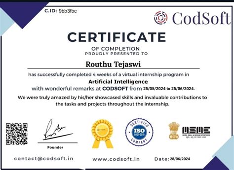 Routhu Tejaswi On Linkedin Ai Codsoft Codsoft Cip