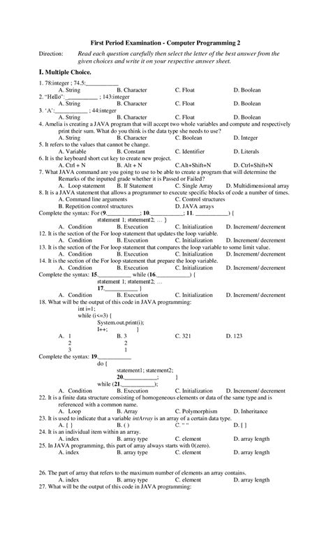 computer programming exams with answers 2 exams computer programming