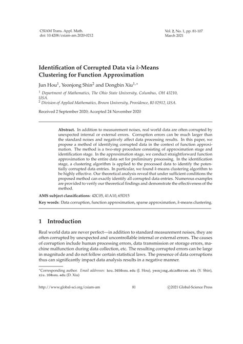 global science press identification of corrupted data via k means