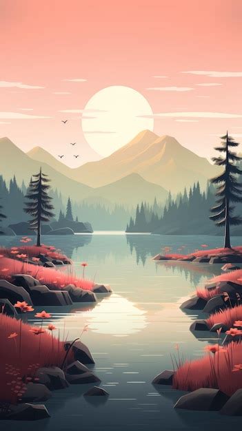 Premium AI Image A Serene And Peaceful Sunset Over A Tranquil Lake